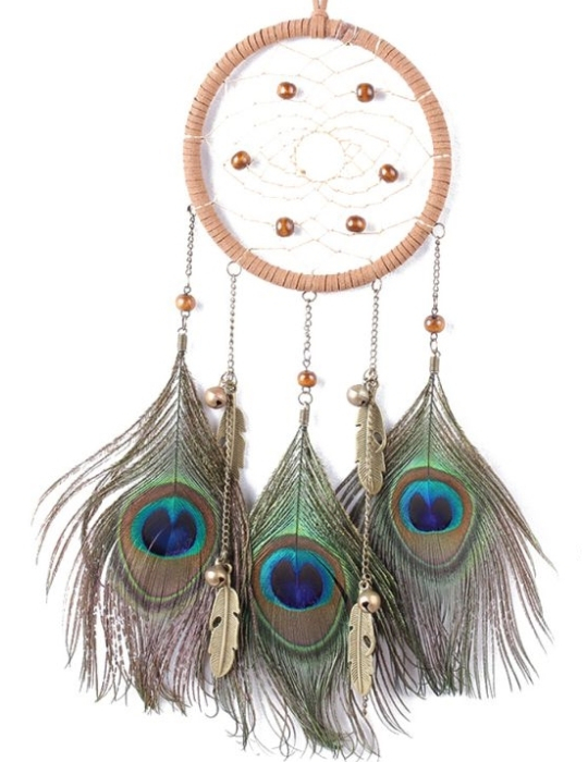 Brauner Traumfänger Marrone mit Pfaufedern
