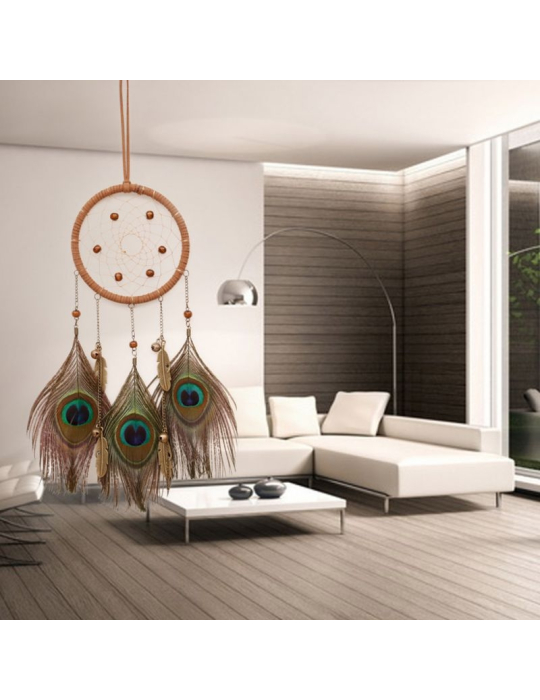 Brauner Traumfänger Marrone mit Pfaufedern